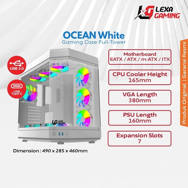 Jual HOSE PC CASE OCEAN WHITE FULL TOWER - LEXA GAMING CASE - CASING ...