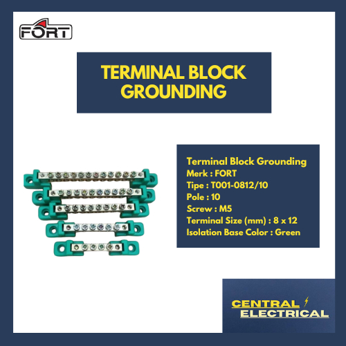 Jual FORT Terminal Block Grounding (Green Base) M5, 10 Pole 8 X 12mm ...
