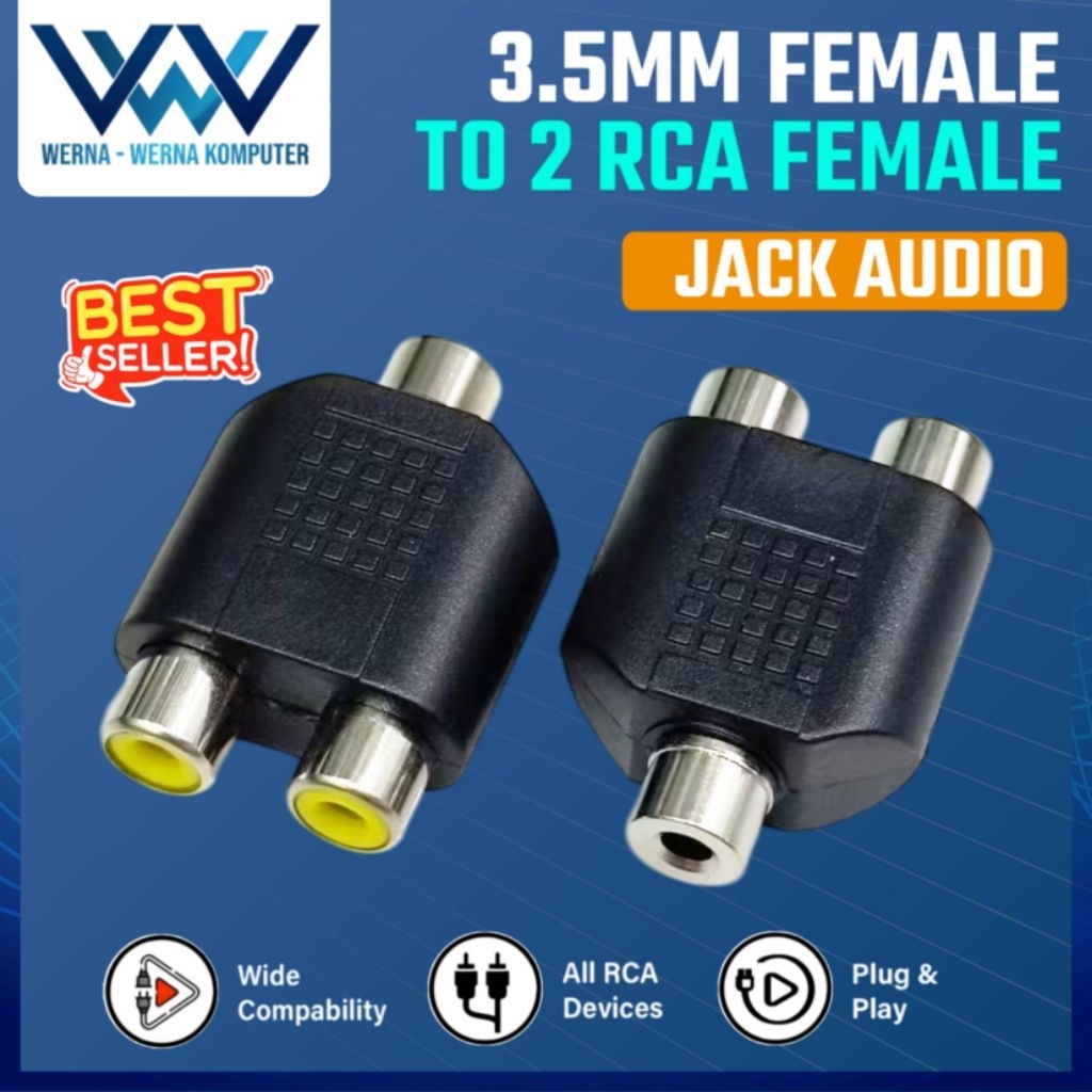 Jual Konektor Jack Audio 3.5mm Aux Female to 2 RCA Female Adapter ...