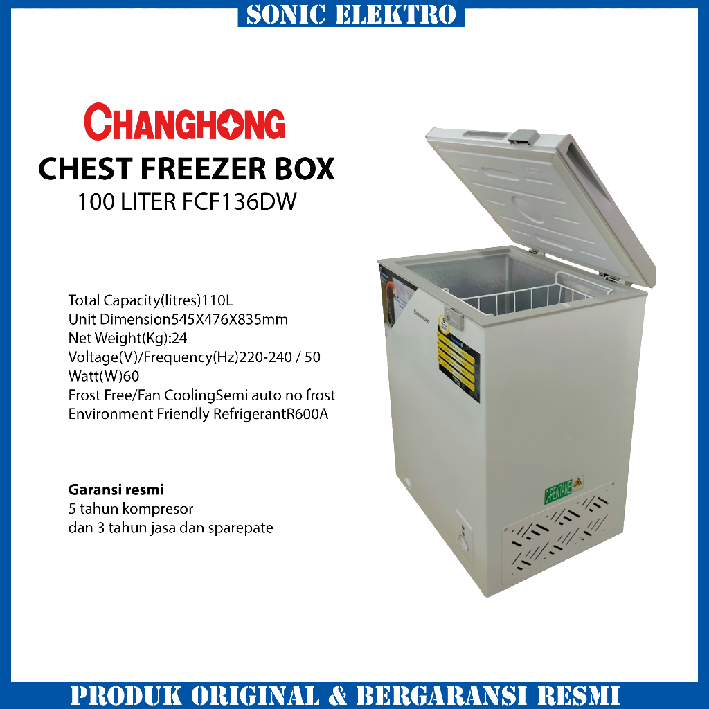Jual Box Freezer Changhong Chest Freezer Changhong FCF 136DW 110 Liter ...