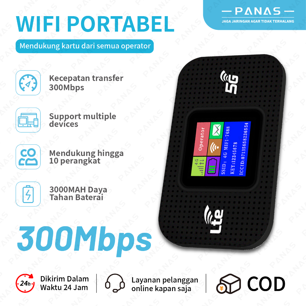 Jual PANAS Modem WiFi Kecepatan Tingg Portable 4G/5G LTE 300Mbps ...