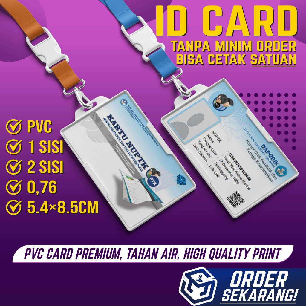 Jual CETAK ID CARD KARTU NUPTK DIGITAL FISIK/ANTI LUNTUR, PVC STANDART ...