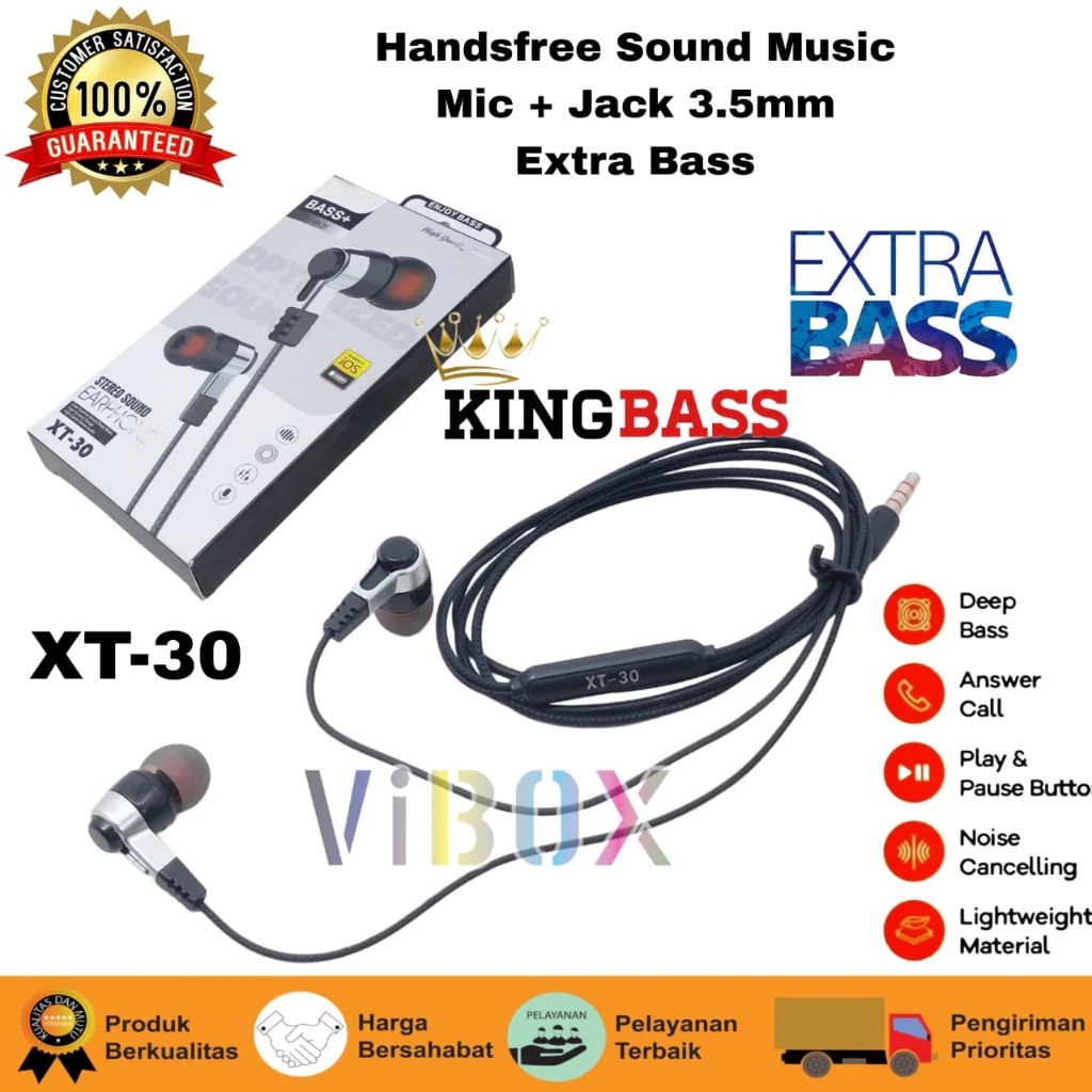 Jual Headset XT-30 Earphone King Bass In Ear Jack 3.5mm + Mic Universal ...
