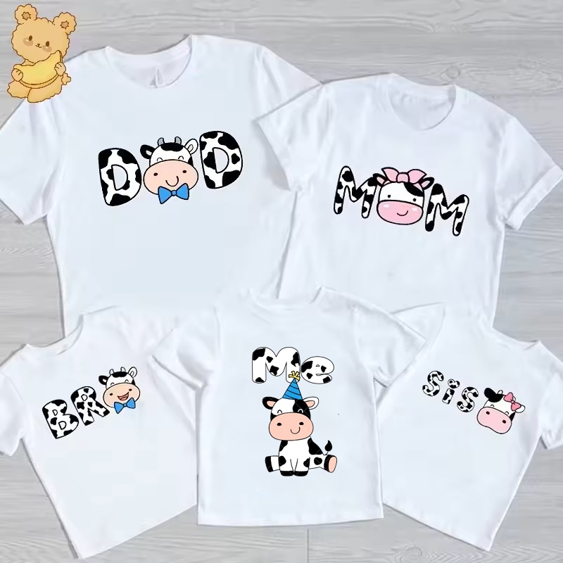 Jual kaos family warna putih gambar kekinian baju keluarga COW tema ...