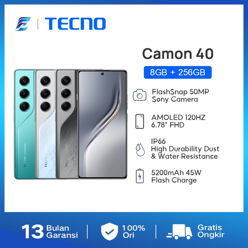 Jual TECNO CAMON 40 8+128 GB / 8+256 GB, 50MP Sony + 8MP Ultra Wide ...