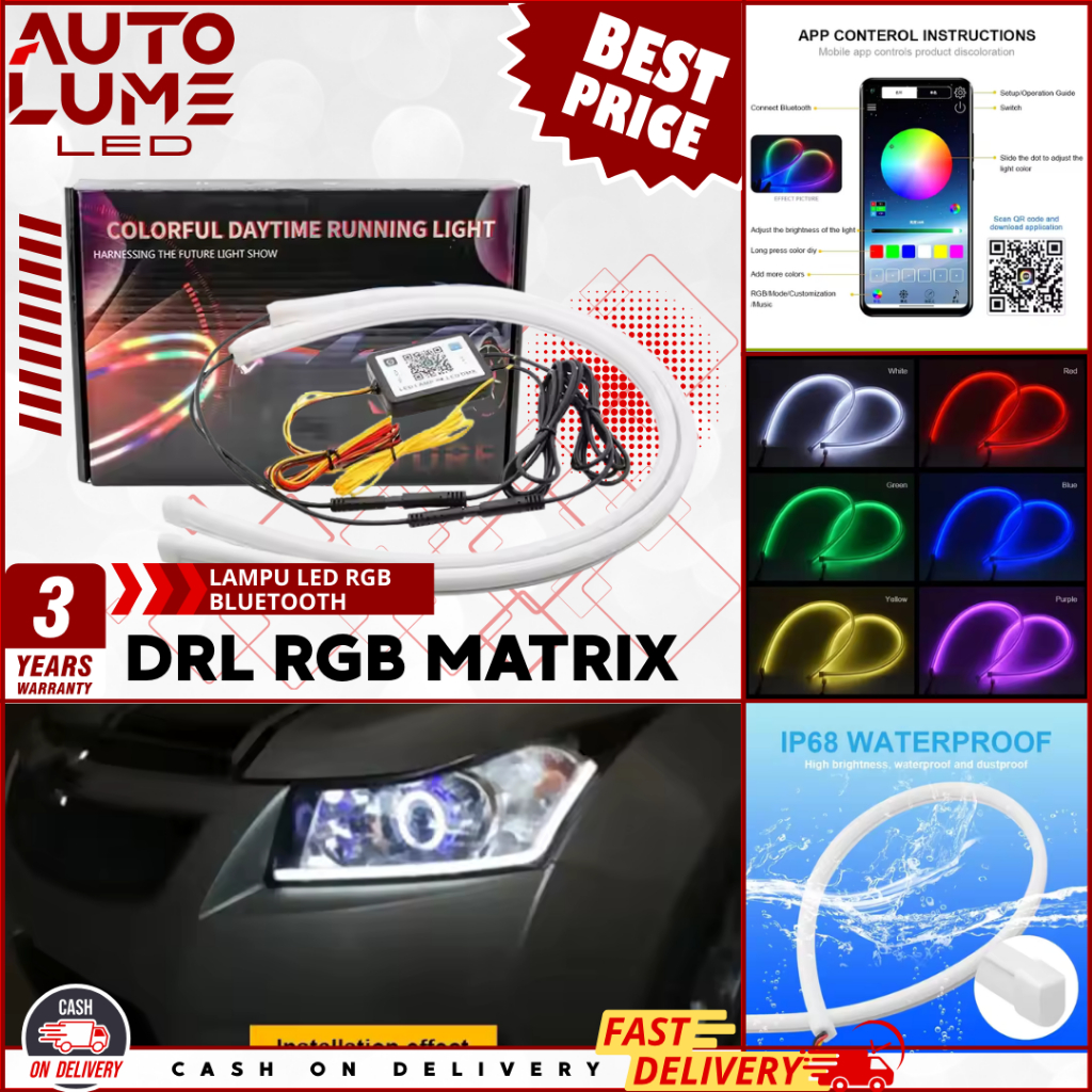 Jual Autolume - SEPASANG Lampu Alis RGB DRL Matrix Flexible Strip 60CM ...