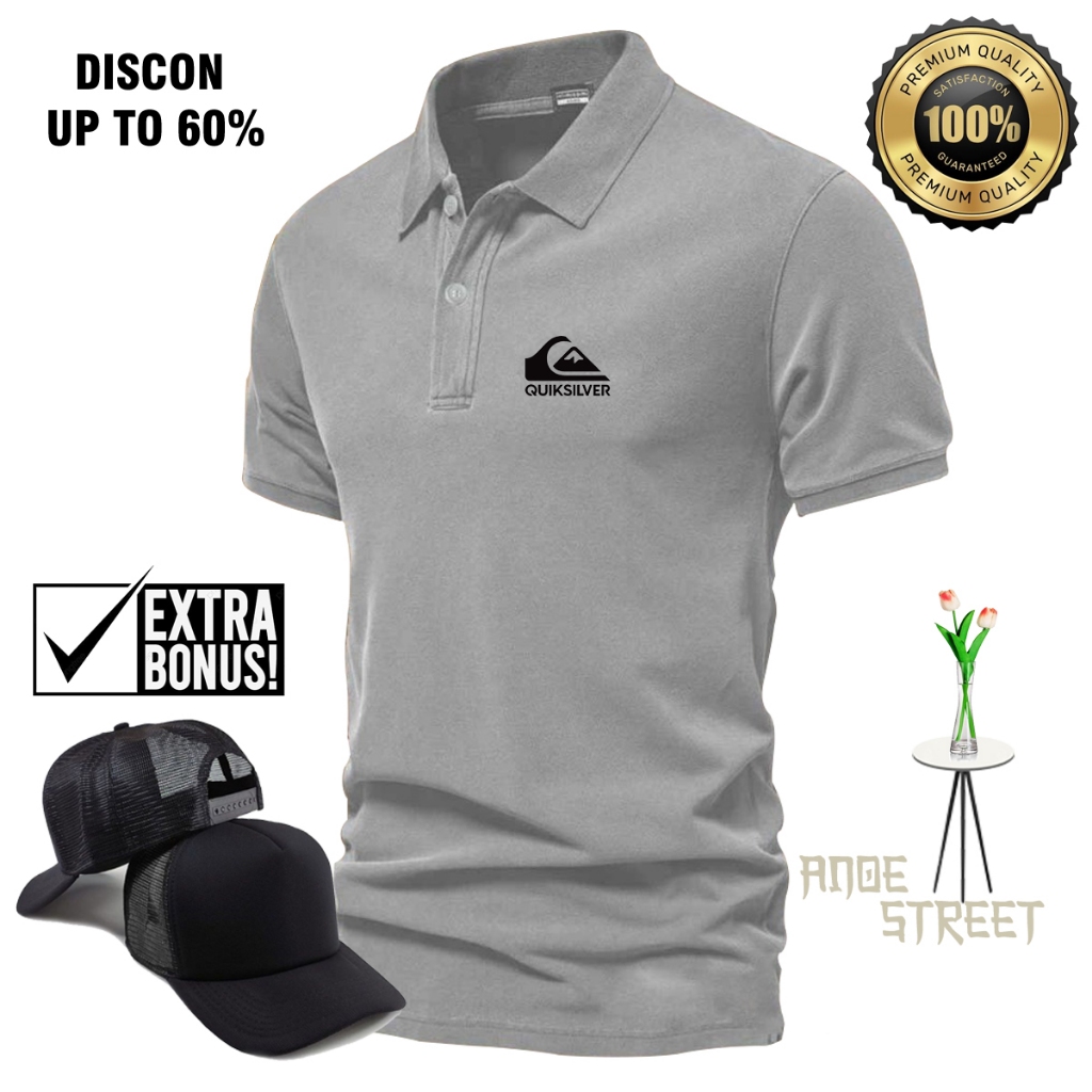 Jual Bonus Topi - Kaos Polos Distro Lengan Pendek Polo Quiksil Hitam ...