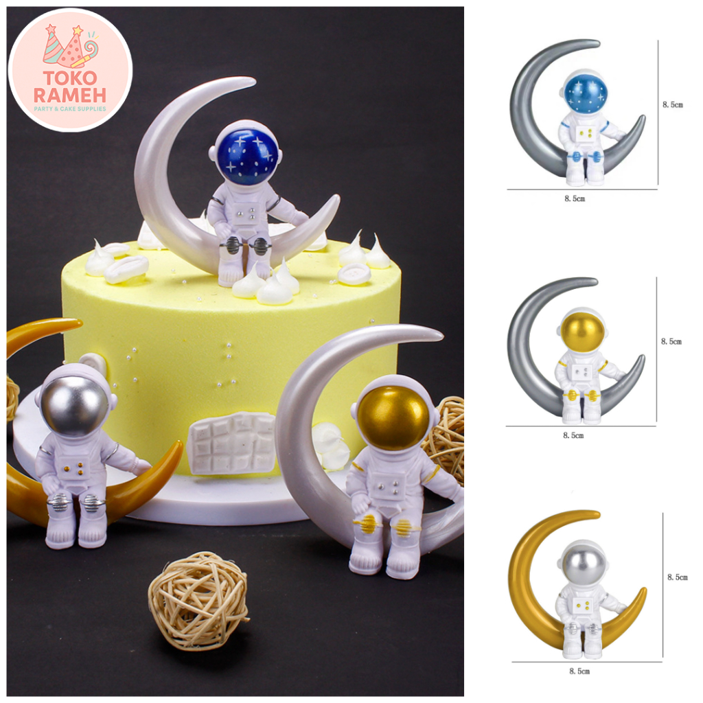 Jual Hiasan Kue Ulang Tahun Astronot Duduk di Bulan Sabit Topper Cake ...