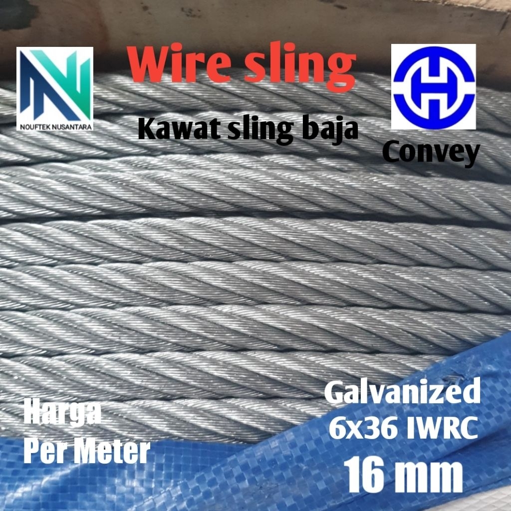 Jual Kawat seling baja 16mm wire rope sling 6x36 IWRC Galvanized per ...