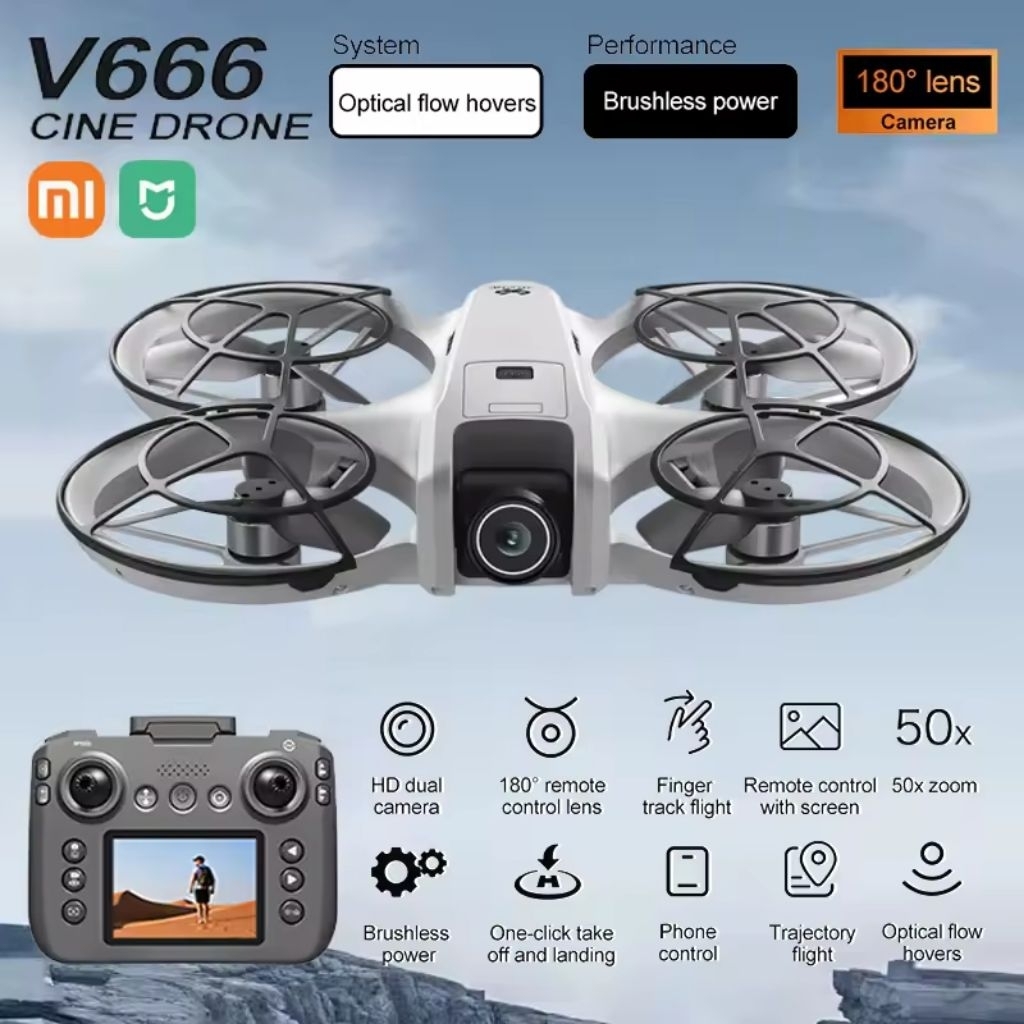 Jual Drone V666 Brushless Motor Dual Kamera 8K Transmitter LCD Screen Wifi FPV ESC Optical Flow ...
