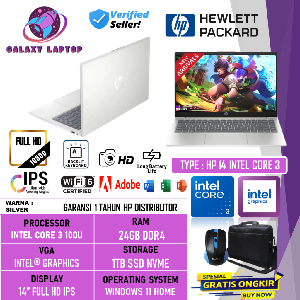 Jual PROMO Laptop HP 14 Intel Core 3 100U 24GB 1TB 14 Inch Full HD ...