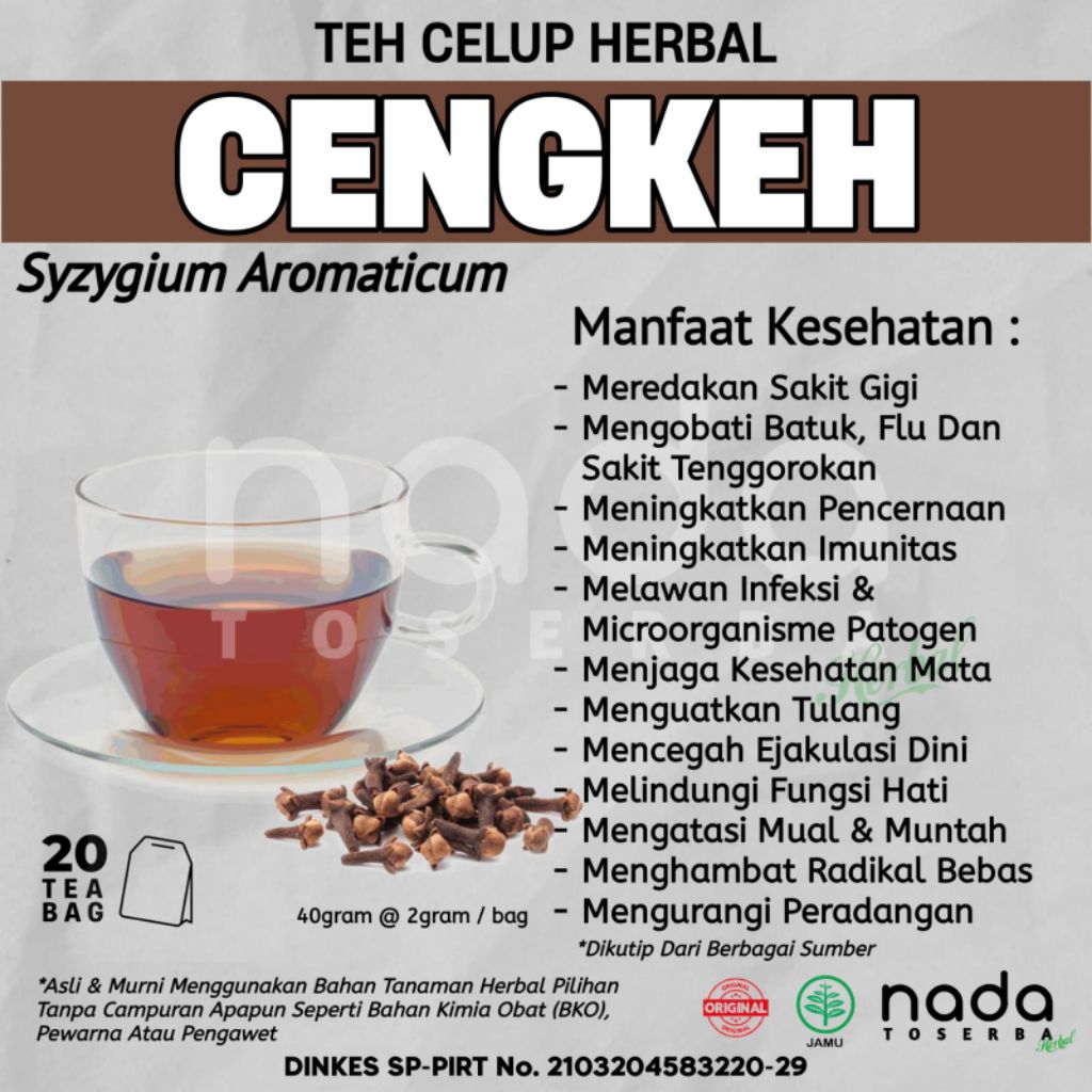 Jual Teh Celup Herbal CENGKEH Isi 20 Kantong | Flu, Batuk & Sakit ...