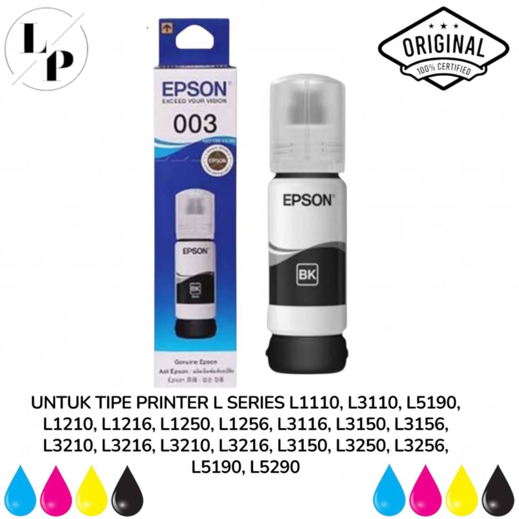 Jual TINTA EPSON 003 BLACK ISI 65ML PRINTER SERIES L1110, L3110, L5190, L1210, L1216, L1250 ...
