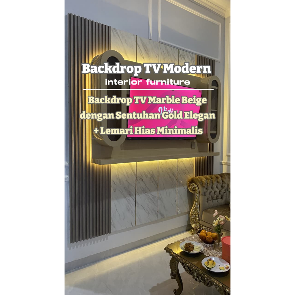 Jual BACKDROP TV MEWAH/BACKDROP TV+LEMARI HIAS TABUNG/BACKDROP TV ...