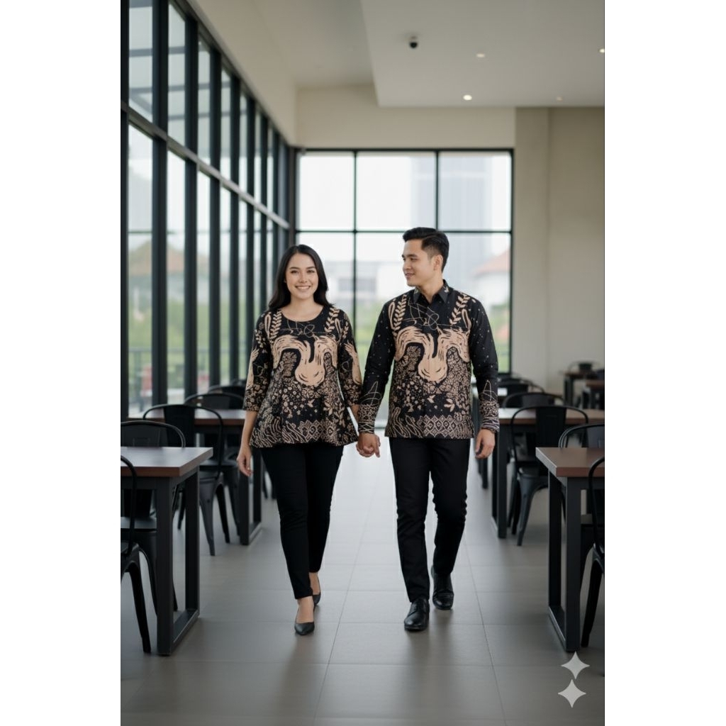 Jual Batik Couple Modern Elegan - Motif Angsa Premium – Hitam Gold ...