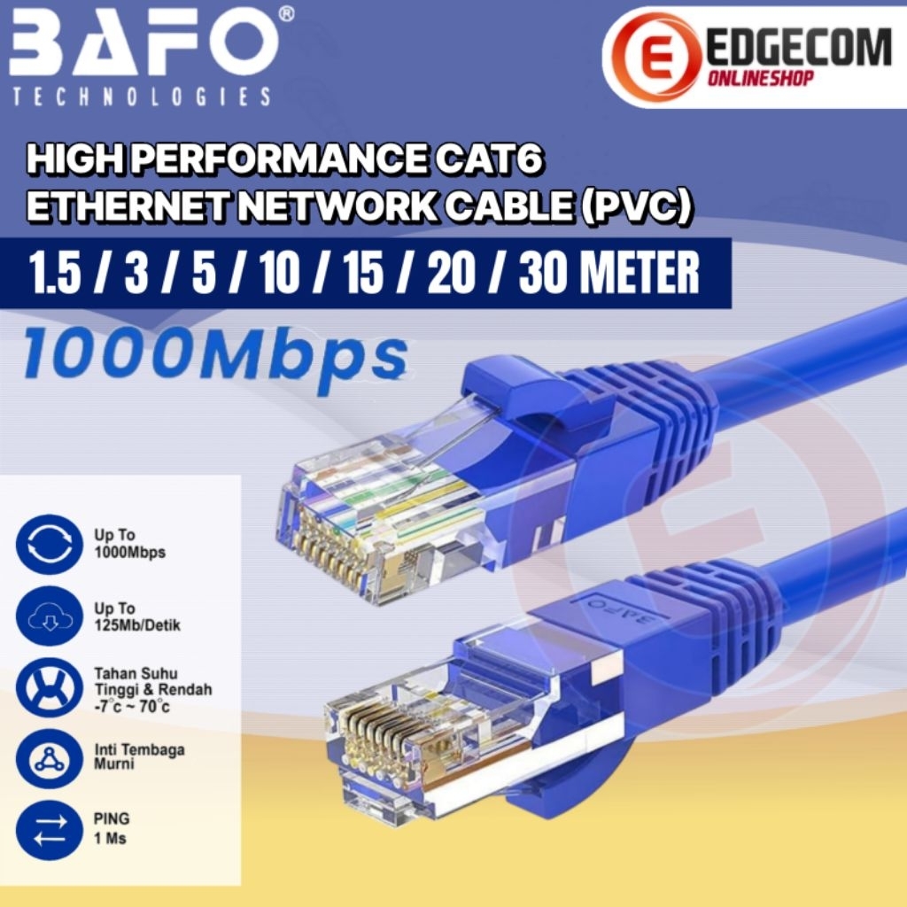Jual BAFO Kabel LAN RJ45 CAT6 Ethernet gigabit 1000 Mbps 1.5 / 3 / 5 ...