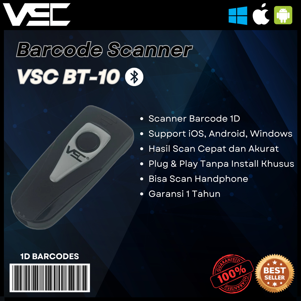 Jual Pocket Barcode Scanner Wireless Bluetooth VSC BT-10 (Portable ...