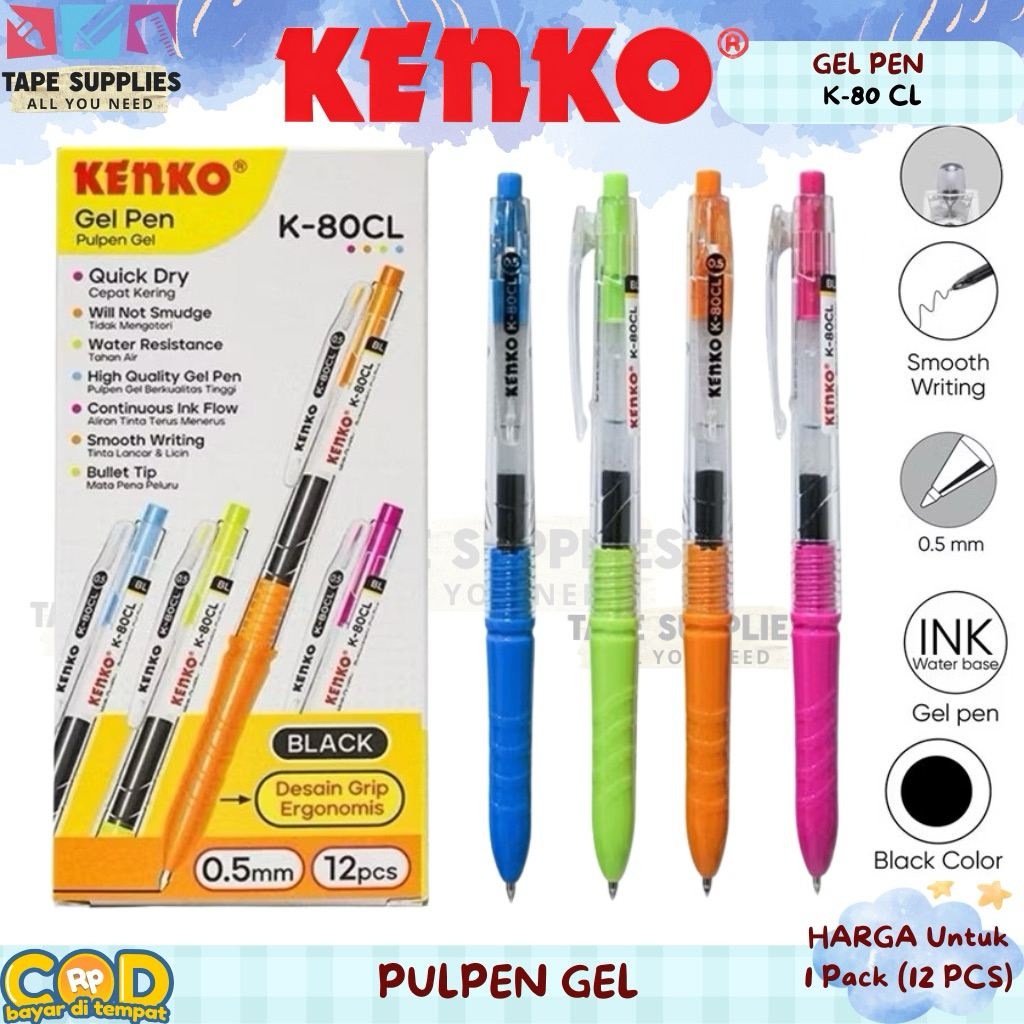 Jual Pulpen Gel Kenko K-80CL 0.5mm Hitam – Pulpen Cetek Kenko K80 CL (1 ...
