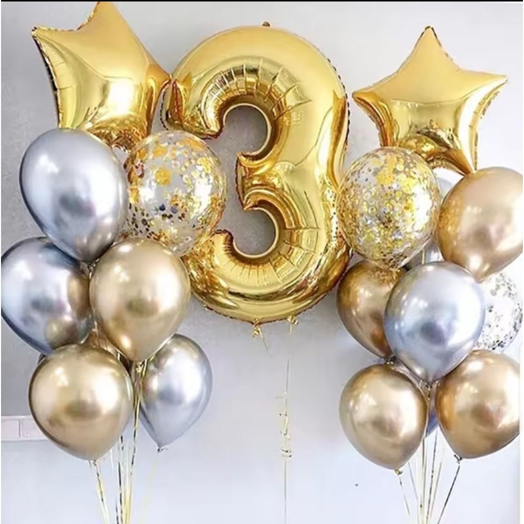 Jual Set balon foil angka 80cm warna emas chrome paket hiasan dekorasi ...