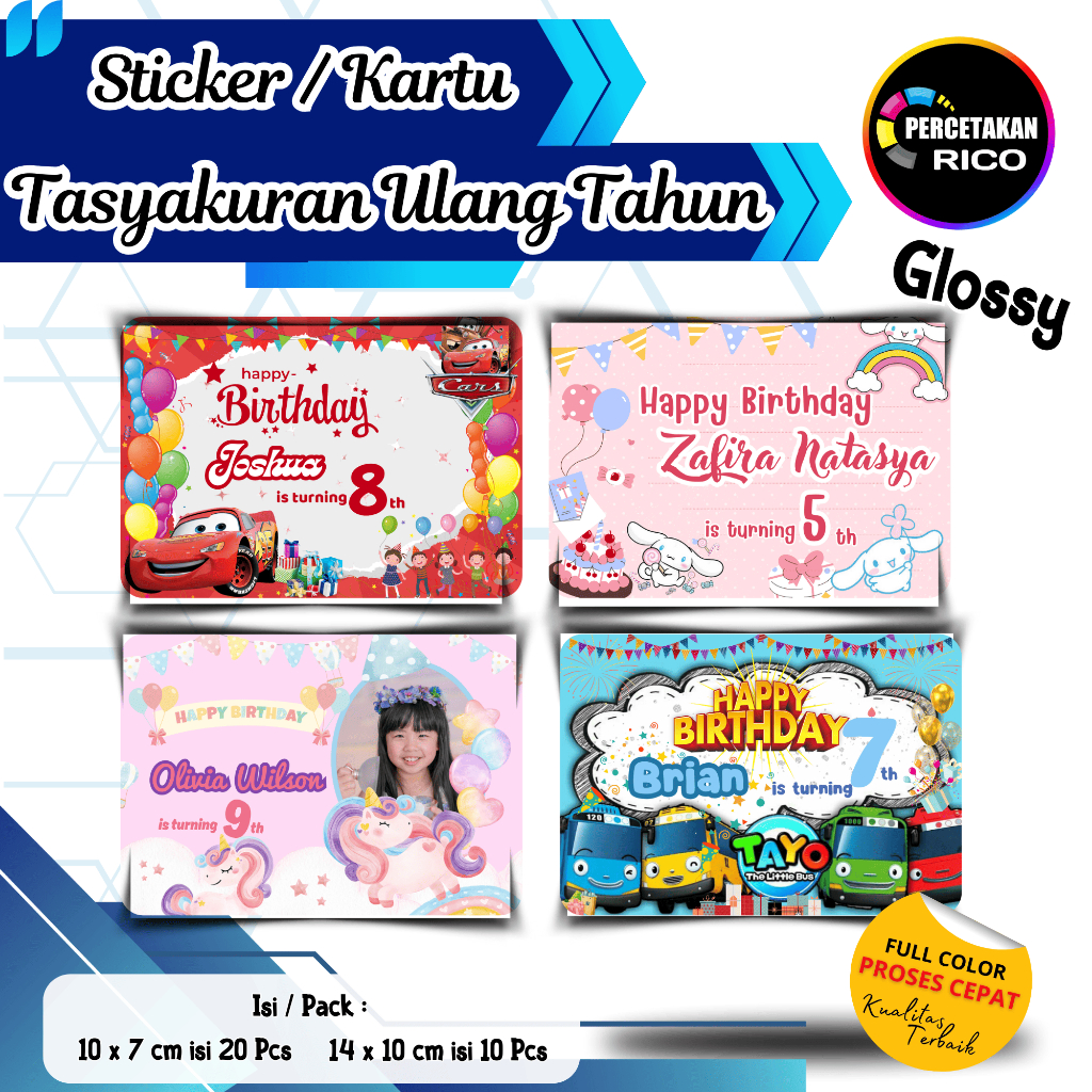 Jual ( isi 20pcs,10pcs) P1 Kartu/Stiker ulang Tahun anak/Label Kotak ...