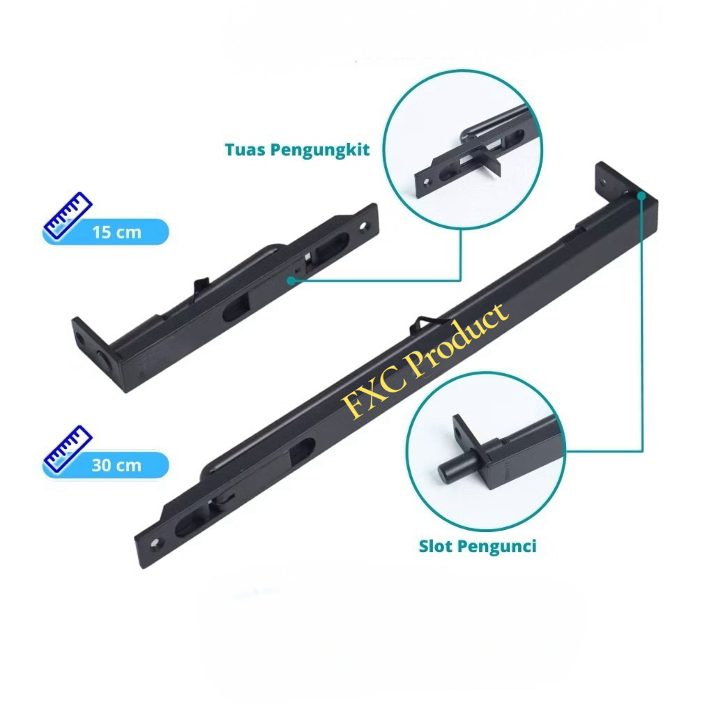 Jual Grendel Tanam Hitam Slot Pintu Tanam Panjang 30cm dan 60cm Satu ...