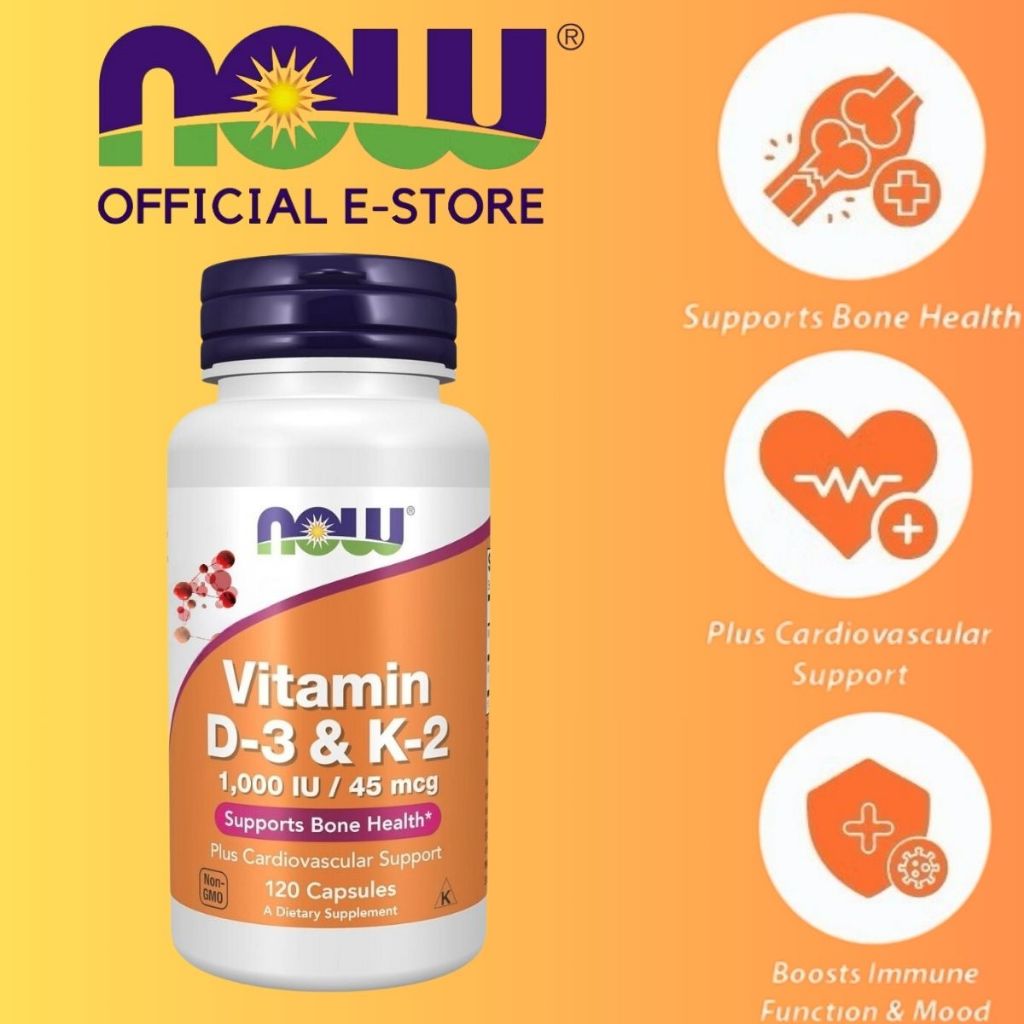 Jual NOW Foods Vitamin D3/K2 120 Capsules | Bone Health ...