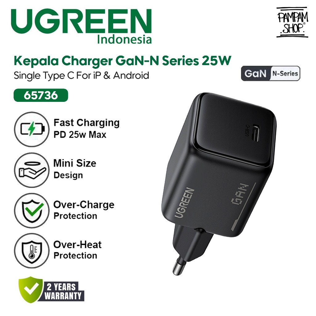 Jual UGREEN 65736 Adaptor Kepala Charger N Series GaN Nexode Pro 25W 3A ...