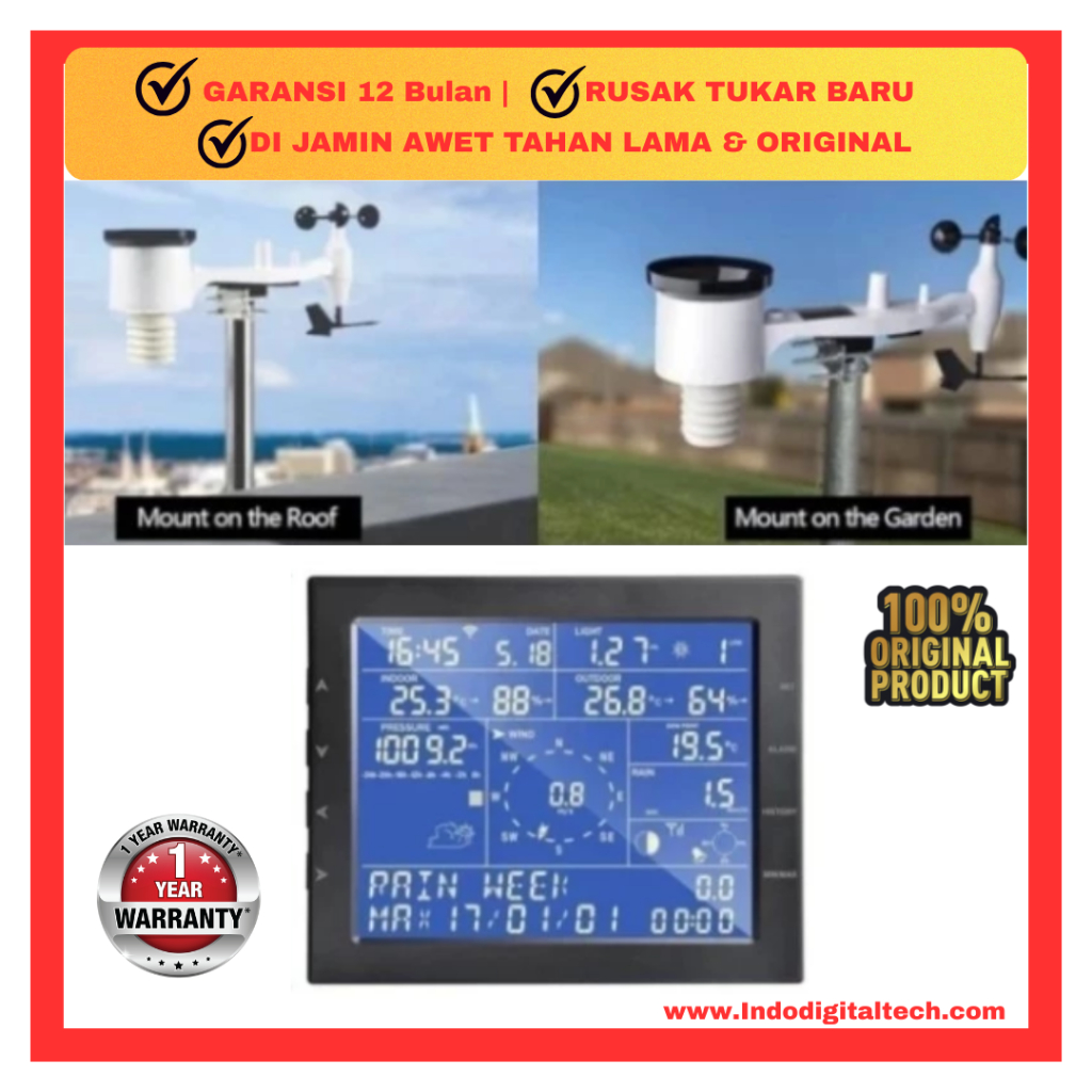 Jual Alat Pengukur Cuaca 7 in 1 Wireless Weather Station Wifi Connect ...