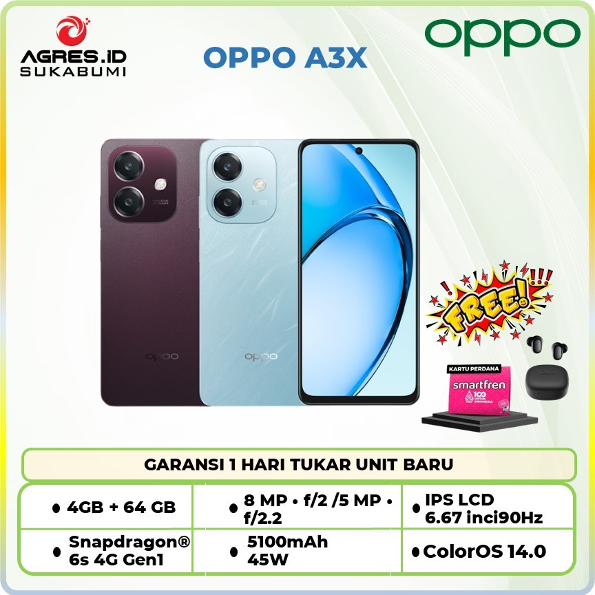 Jual OPPO A3x 4GB(+4GB)/64GB [45W SUPERVOOC, Qualcomm® Snapdragon® 6s ...