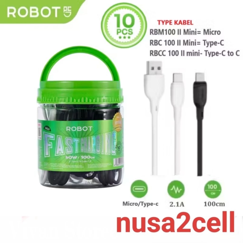 Jual ROBOT Kabel Data RBM100 Mini Micro 2.1A / RBC100 Mini Type-C 2.4A ...