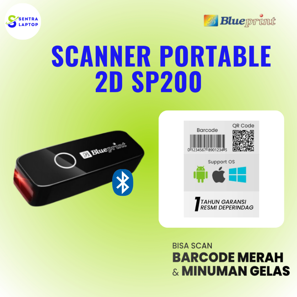 Jual Mini Barcode Scanner Portbale 2D SP200 BLUEPRINT - USB Bluetooth ...