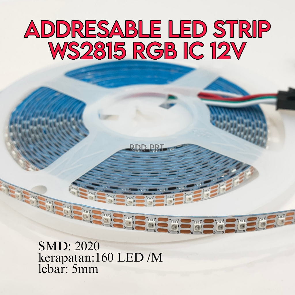 Jual WS2815 IC ADDRESABLE LED STRIP 12V RGB SMD 2020 160 LED 5mm ...