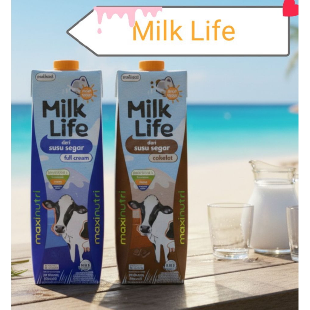 Jual SUSU UHT MILK LIFE 1 Liter FULL CREAM dan COKELAT 1000ml | Shopee ...