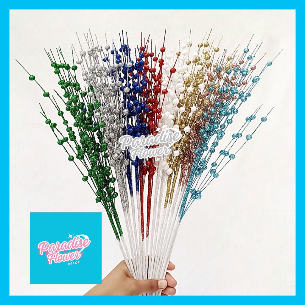Jual Hiasan Natal Akar Cherry Ball Buket Bouquet Pohon Cemara Glitter ...