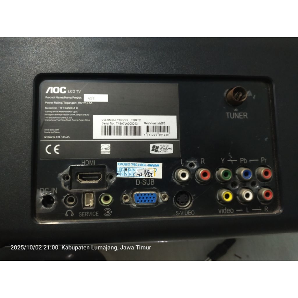 Jual MB,Mainbrod Modul AOC lcd Tv TFT24660. A.G Normal lcd rusak ...