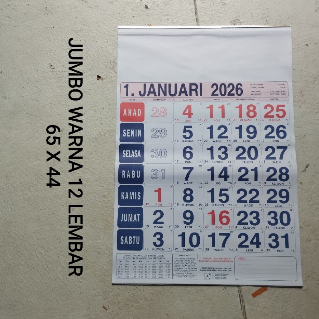 Jual Kalender Lengkap Almanak Dinding 2026 / Kalender Jawa Jumbo 2026 ...