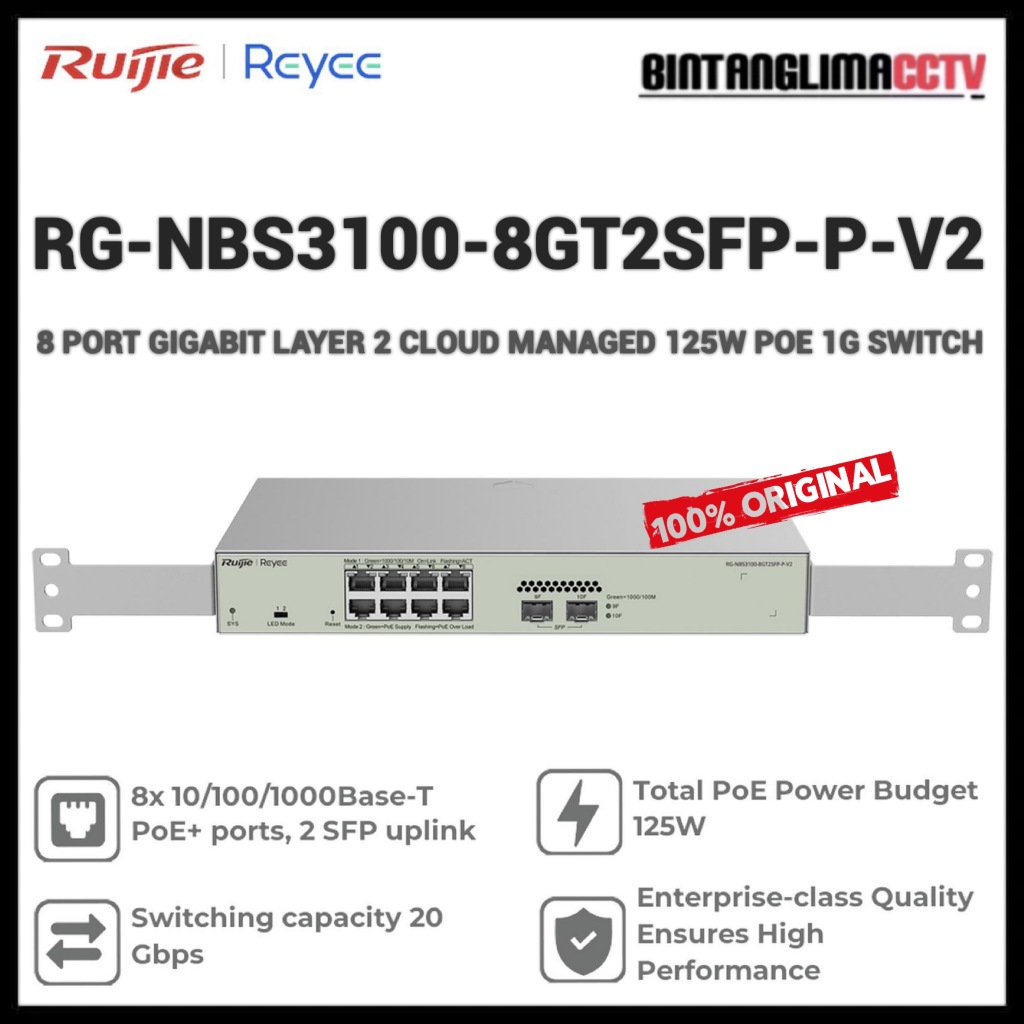 Jual RUIJIE REYEE RG-NBS3100-8GT2SFP-P-V2 8 PORT GIGABIT LAYER 2 CLOUD MANAGED 125W POE 1G ...