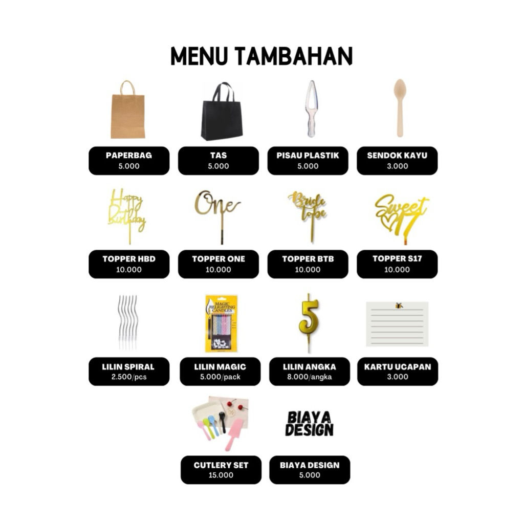 Jual menu tambahan (khusus custom cake) | Shopee Indonesia