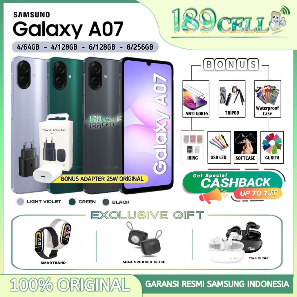 Jual SAMSUNG GALAXY A07 [4/64GB] [4/128GB] [6/128GB] [8/256GB] - Camera 50MP, Helio G99 ...