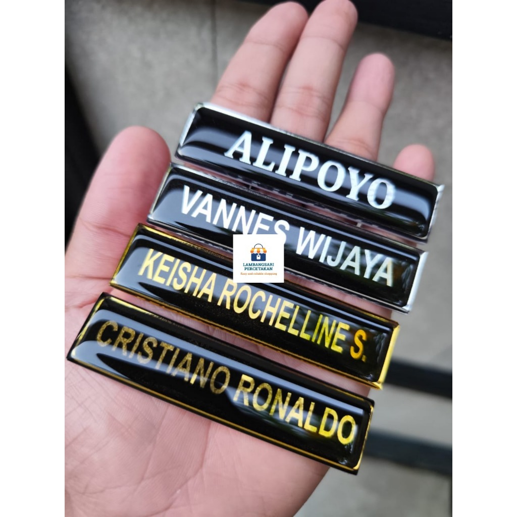 Jual [1 HARI JADI] Name Tag Nama Dada Akrilik Magnet Peniti Gold Silver ...