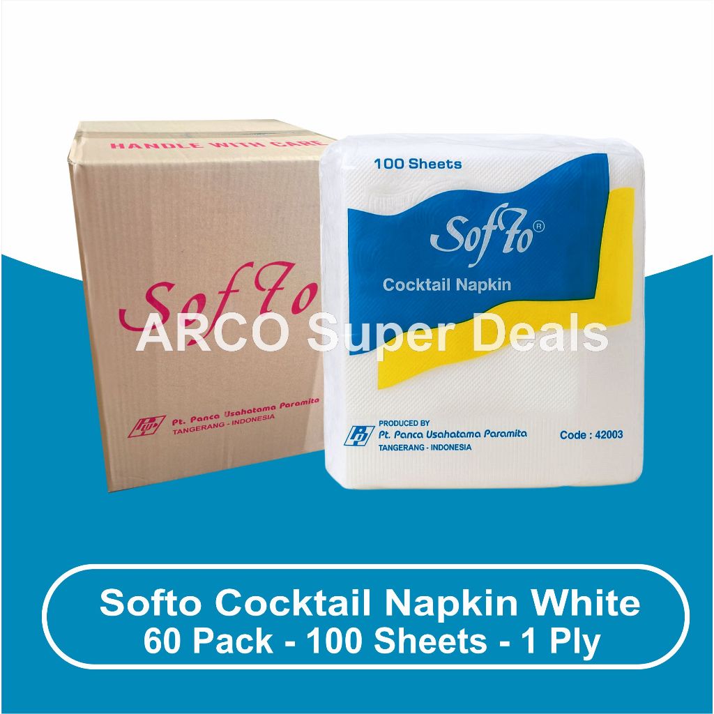 Jual 1 Dus Tissue Softo Cocktail Napkin White 100 Sheets 1 Ply Full ...