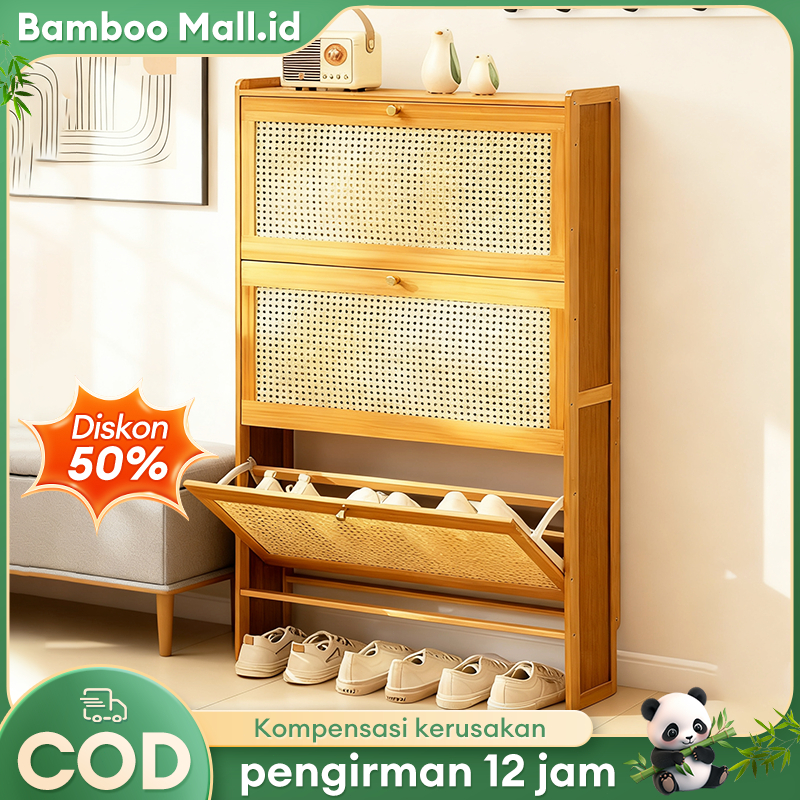 Jual Rak Sepatu Bambu Lemari Sepatu Pintu Lipat Rak Sepatu Tertutup ...