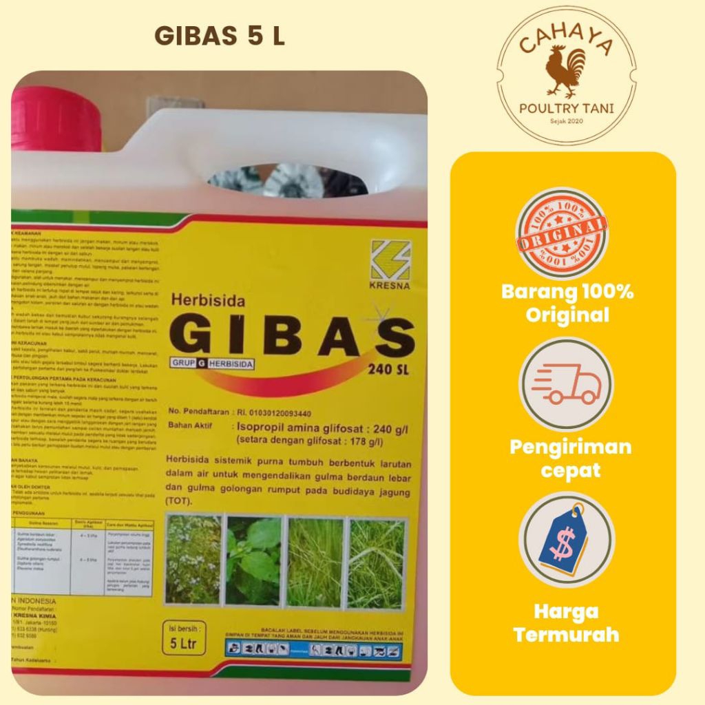 Jual Herbisida Sistemik Gibas 240 SL Glifosat 240 g/l Cairan Kemasan 5 ...