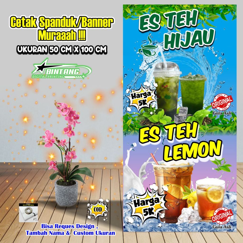 Jual Spanduk Banner Es Teh Hijau & Es Teh Lemon Ukuran 50 cm x 100 cm ...