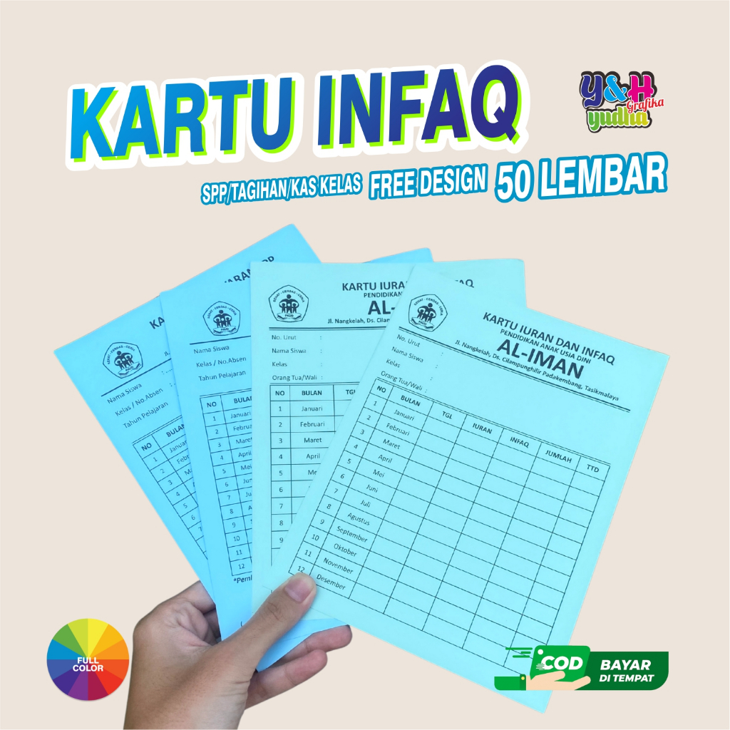 Jual Kartu Infaq 1/2 50 Lembar Iuran Custom Bulanan SPP/Tagihan/Kas ...