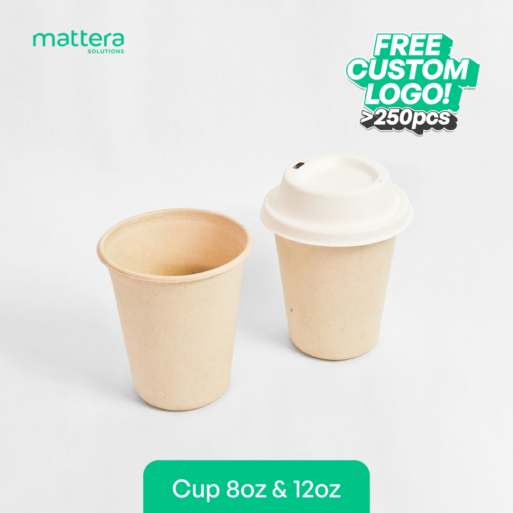Jual [Mattera] Bagasse Coffee Cup 8/12 oz - Gelas Serat Tebu Sekali Pakai Ramah Lingkungan untuk ...
