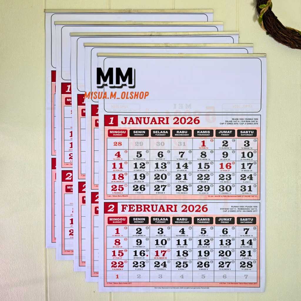 Jual KALENDER DAUR ULANG DWI BULAN TAHUN 2026 UKURAN 44 X 31 CM TAHUN ...