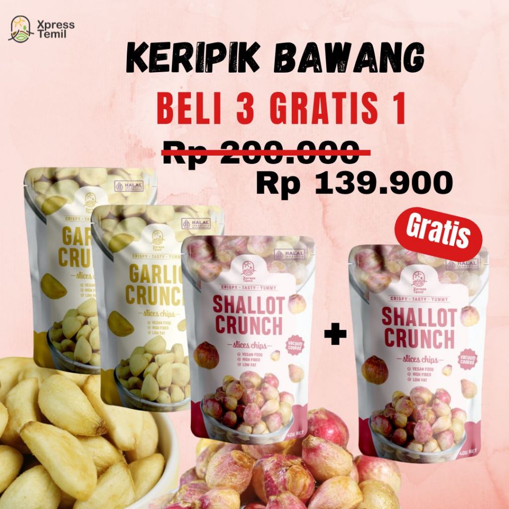 Jual keripik bawang putih dan bawang merah beli 3 gratis 1 | Shopee ...