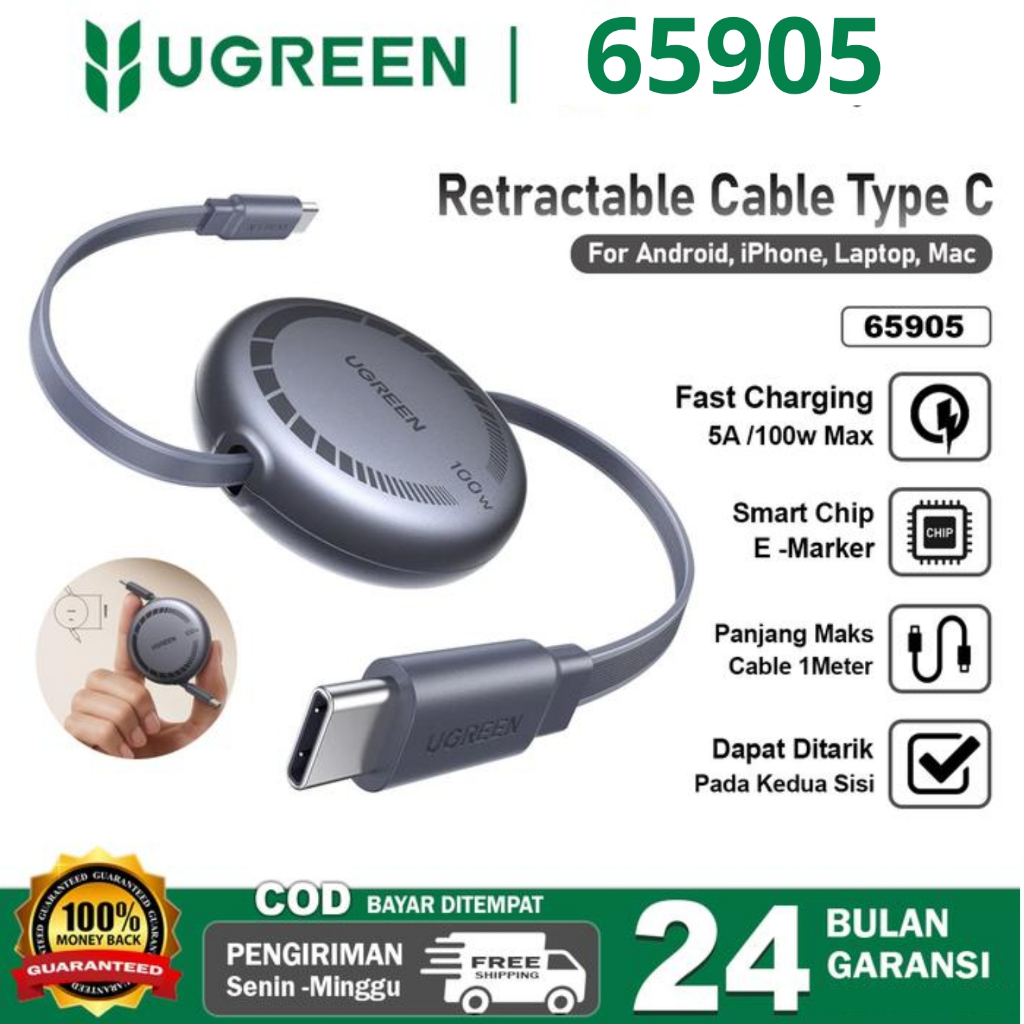 Jual UGREEN Kabel Data Type C Retractable Cable PD Fast Charging 100W ...