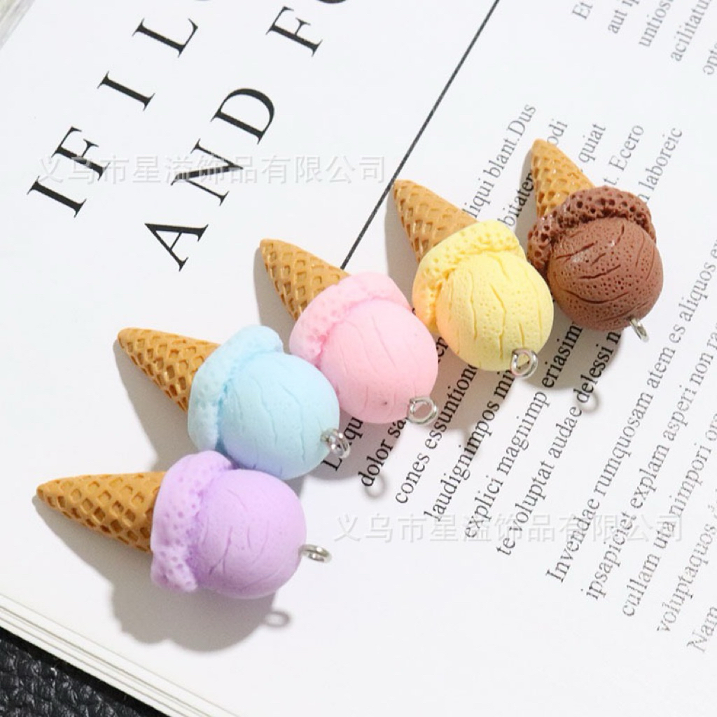 Jual 1 pcs charm liontin resin ice cream bulat bahan gantungan kunci ...